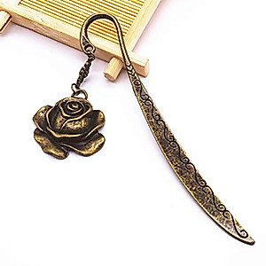 Amosfun 2pcs Retro Book Mark Vintage Metal Rose Bookmark Document Label Wedding Party Favor Gifts(Golden)