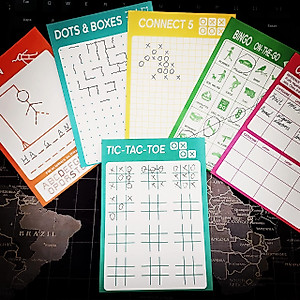 GRANDLMOON 6 Portable Travel Game Activities Notepad On The Go Plane Trip Game 4 x 6-inches (2 Pads and 60 Sheets Each)
