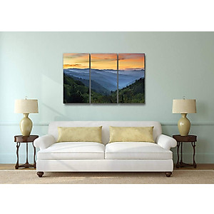 sunrise landscape great smoky mountains national park gatlinburg tn Wall Art Painting Pictures Print On Canvas Stretched & Framed Artworks Modern Hanging Posters Home Decor 3PANEL