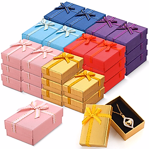 Kenning 48 Pcs Gifts Box Set Empty Jewelry Gift Boxes Bowknot Small Gift Boxes with Lids Cardboard Jewelry Boxes for Christmas Rings Necklaces Earrings Packaging, Assorted Colors, 2 x 3.1 x 1.1 Inch