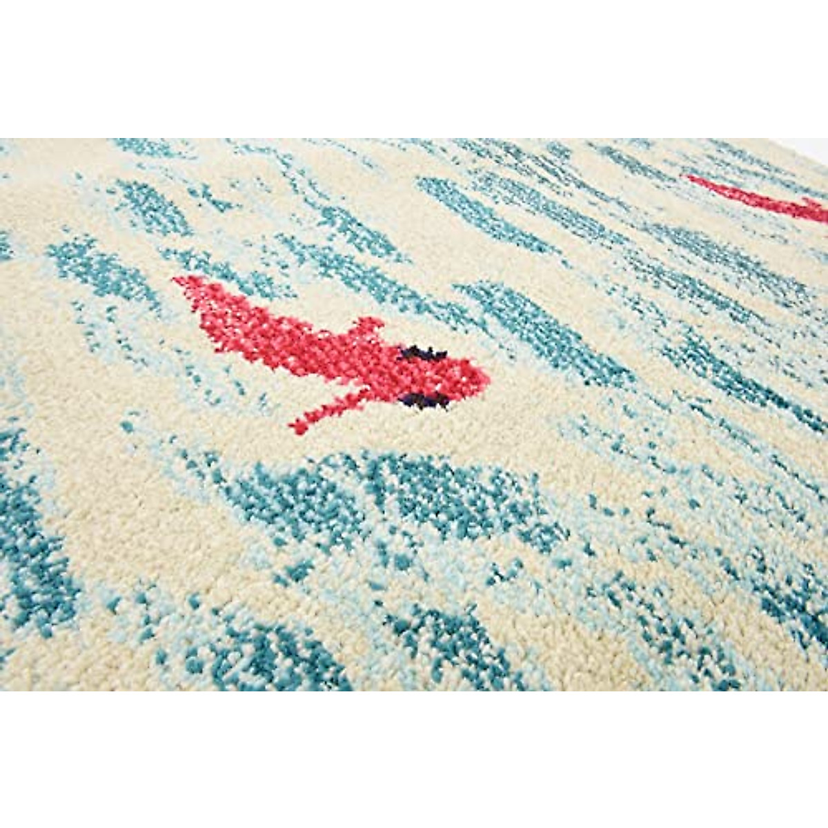 Unique Loom Positano Collection Coastal Modern Bright Colors Fish Beige Runner Rug (3' x 10')