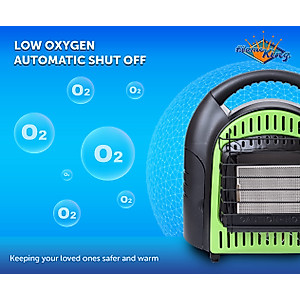 Flame King YSN-CHS10 10,000 BTU Propane Space Radiant Portable Heater Indoor* & Outdoor for Camping, Garage, Ice Fishing, Patio, Green/Black 10K