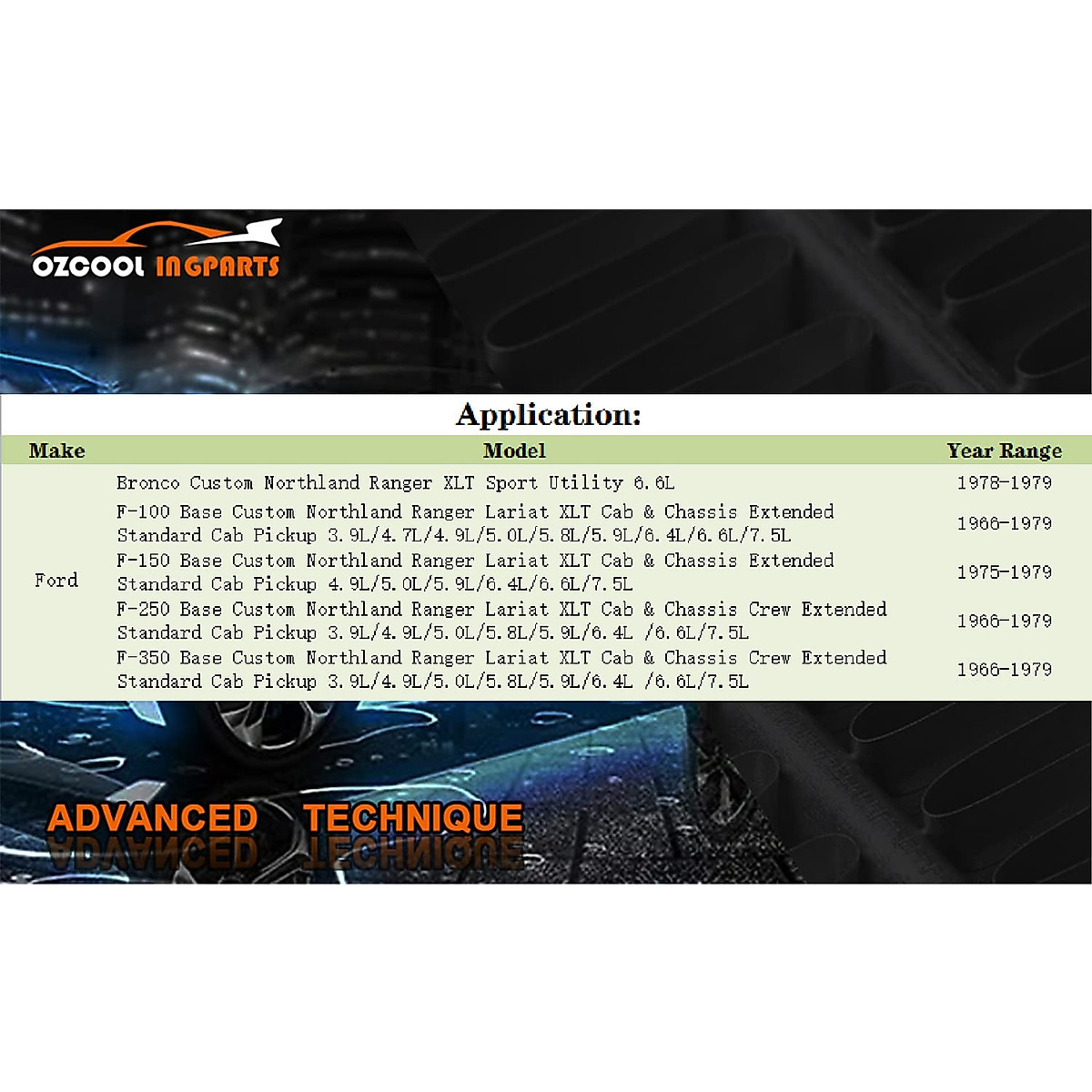 OzCoolingParts 66mm 4 Row Core Aluminum AE833 Radiator for 1966-1979 F100 F150 F250 F350 Bronco Chevy V8 Engine