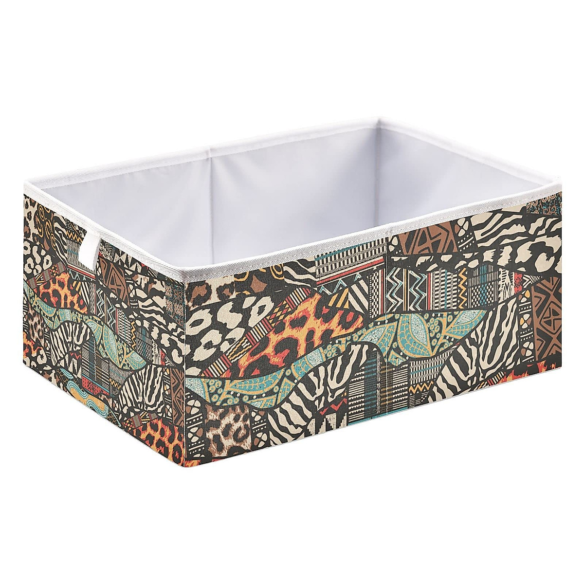 Vnurnrn Cube Storage Bins African Pattern Patchwork, Collapsible Storage Box with Support Board, Foldable Fabric Basket for Shelf Closet Cabinet 11.02×11.02×11.02 in