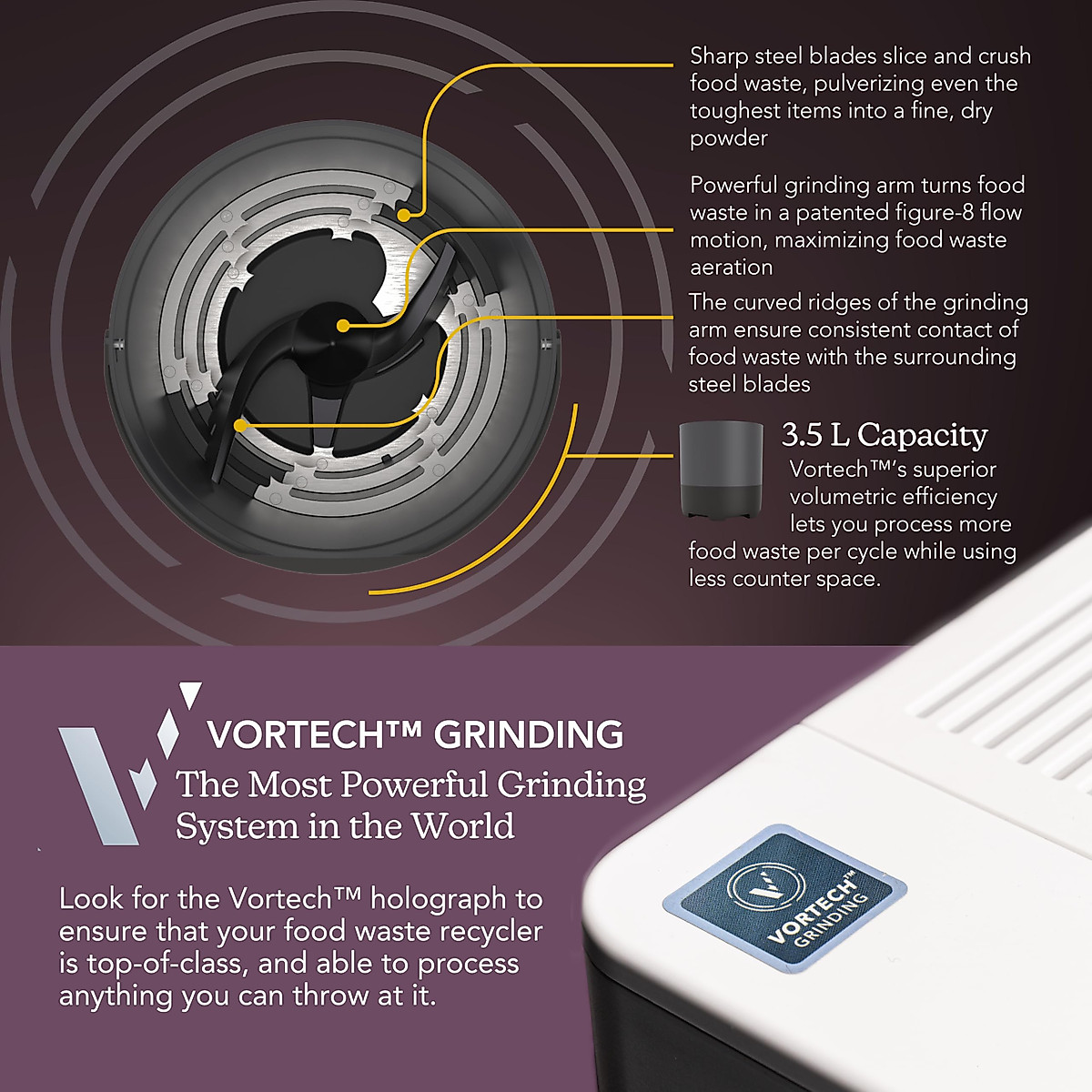 FoodCycler Eco 3 - Compact Home Food Processor and Recycler - Kitchen Countertop Compost Alternative - Electric Food Waste Disposer - Odorless Food Waste Bin - 3.5L Bucket Capacity (Grey)