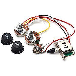 MAXCHEER 3 Pickups Wiring Harness Prewired/5-Way Switch/Jack 1T1V Big 500k Pots/with 6.35 Output/Black Knobs for Electric Guitar(5 Way Switch)