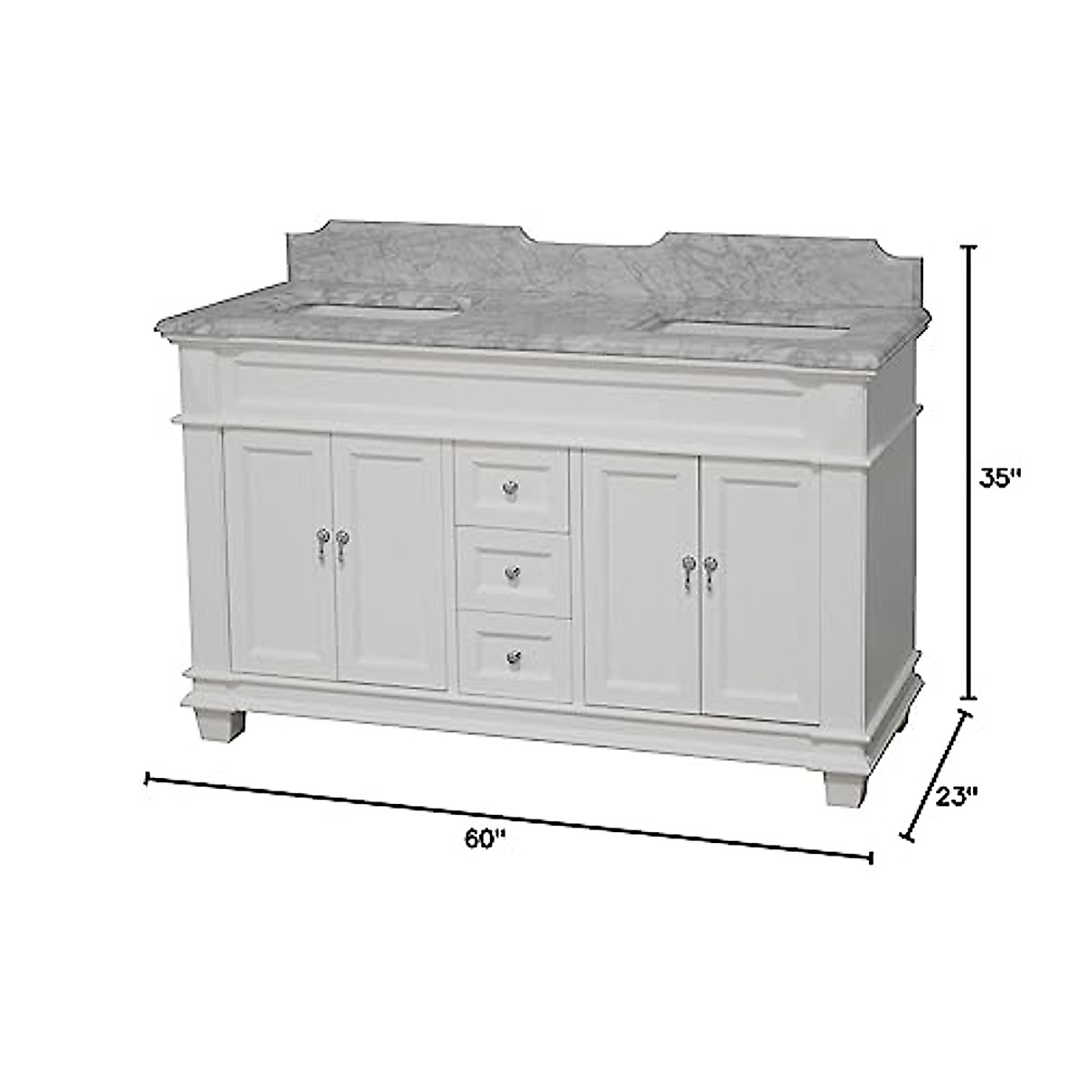 Kitchen Bath Collection Elizabeth 60-inch Double Bathroom Vanity (Carrara/White): Includes White Cabinet with Authentic Italian Carrara Marble Countertop and White Ceramic Sinks
