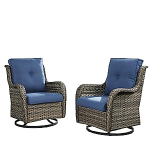 HUMMUH Outdoor Swivel Rocker Wicker Patio Chairs Set of 2, Rattan Rocking Chair Furniture Set (Grey,Blue)