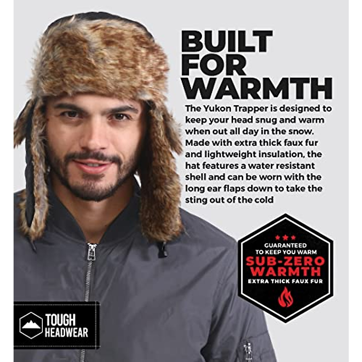 Tough Headwear Winter Trapper Hat - Russian Ushanka Trooper Aviator Hats for Men & Women - Snow Eskimo Hat with Ear Flaps