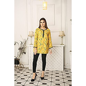 IshDeena Indian Kurti Tops for Women, Kurta Tops for Women, Kurtis for Women Indian Style Tunic Tops for Women Loose Fit (Medium/Yellow)