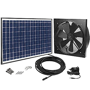 GBGS 30W Solar Powered Exhaust Fan AC Power Backup, Built-in Thermostat Switch, 1750CFM, 4200sq/ft Ventilation, IP68 Brushless DC Motor, Adjustable Solar Panel, 40db, 47.5ft Cable, Double Rust Free