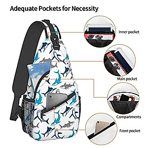 Shark Print Sling Bag Crossbody Backpack Elegant Seamless Pattern with Abstract Shark Silhouettes Gym Sports Travel Hiking Daypack Cute Animal Print Chest Bag Shoulder Bag for Women Men