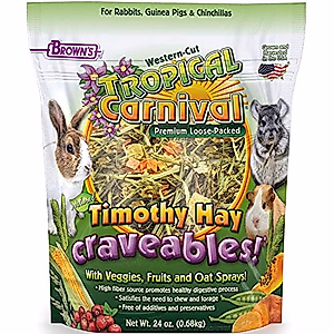 F.M. Brown's Tropical Carnival, Natural Timothy Hay Craveables with Veggies, Fruits, and Oat Sprays, Foraging Treat with High Fiber for Healthy Digestion, 24 oz