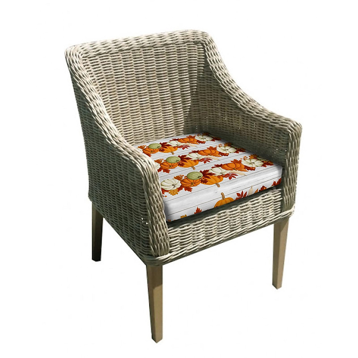 Outdoor Chair Seat Covers, Thanksgiving Day Waterproof Cushion Cover Sectional Autumn Pumpkins Maple Leaf Furniture Protector Slipcovers for Dining Room Chairs 2Pack 20x18In Retro Wood Board