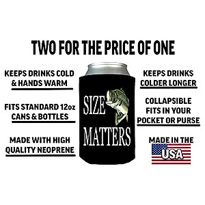 Funny Fishing Size Matters Joke Collapsible Beer Can Bottle Beverage Cooler Sleeves 2 Pack