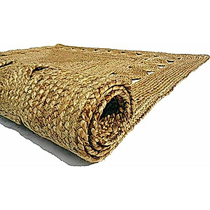 Agro Richer Rug Jute Circle Design Rectangle Area Rug Hand Braided Home Living Room Floor Carpet Living Room Farmhouse Carpet Rag Rug (150 x 300 cm (5x10 Feet))