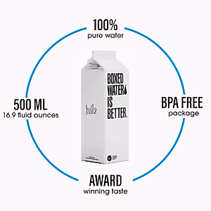 Boxed Water 16.9 oz. (24 Pack) – Purified Drinking Water in 92% Plant- Based Boxes – 100% Recyclable, BPA-Free, Refillable/Reusable Cartons – More Sustainable than Plastic Bottled Water