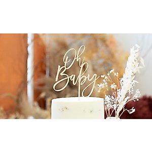 LS Designs Oh Baby Cake Topper Rustic Wood Baby Shower Cake Topper Large 5 1/4 inches x 7 3/4 inches Rustic Wood Baby Shower Girl Baby Shower Boy Cake Topper Gender Reveal Baby Shower