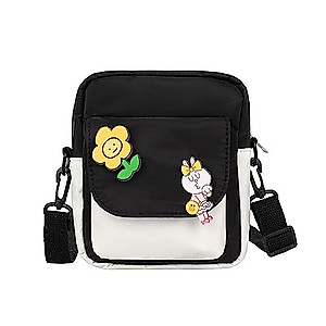 Hiflyer Girls Crossbody Purse Cute Crossbody Bag, Nylon Little Purses for Girls Purse Wallets for Girls (Black)