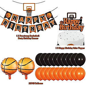 Levfla Basketball Birthday Party Decoration Slam Dunk Kids Teenagers Adult B-Day Banner Cake Cupcake Topper Photo Props March Madness Sports Party Decor Favor Supplies