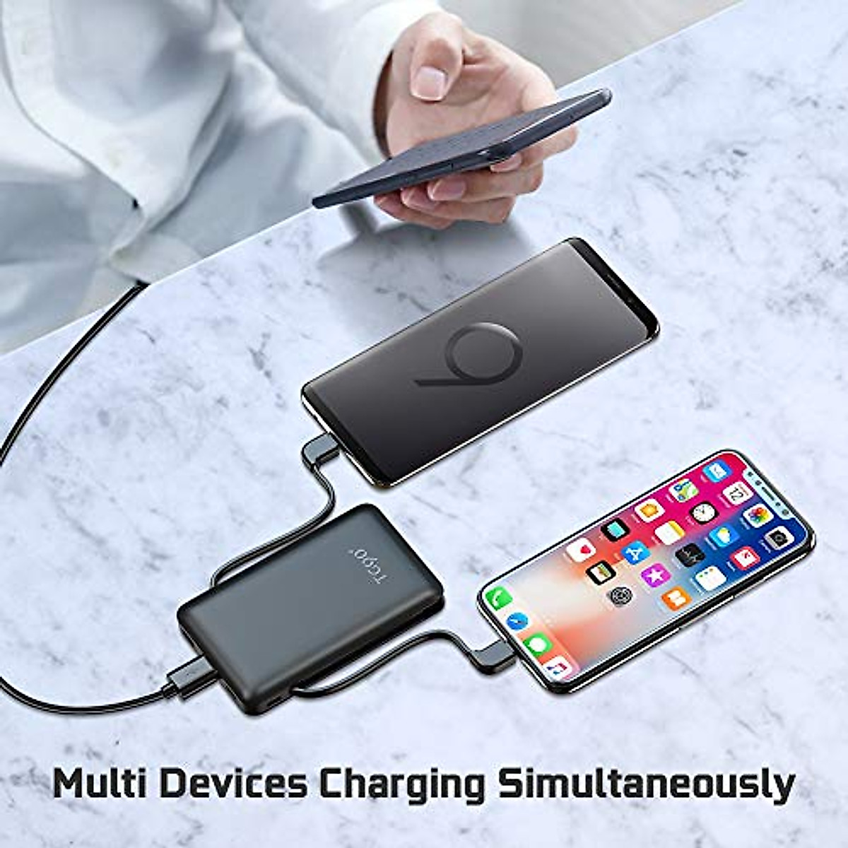 TG90° 2 Pack 6000mah Power Bank Built in Cable Portable Phone Charger Compatible with iPhone Android Phones