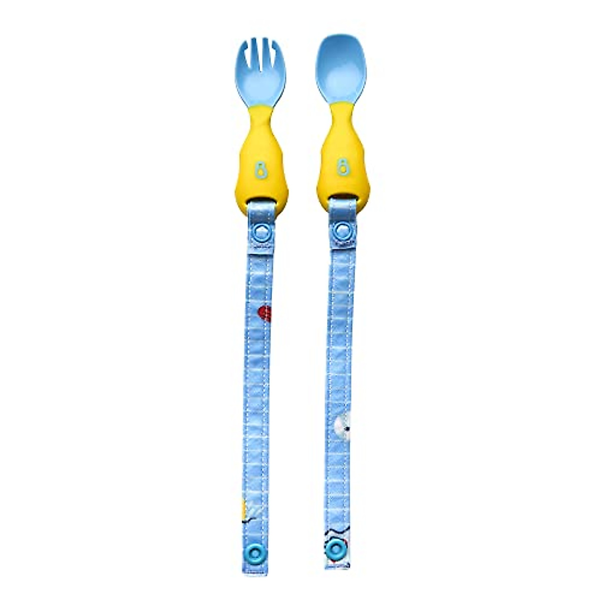 BIBaDO - Handi Toddler Cutlery, Food-Safe Toddler Utensils, Toddler Fork and Spoon Set, Toddler Eating Utensils for Babies 6 Months and Up, Attaches to Bibado Coverall Bib, Ducklings Pool Party