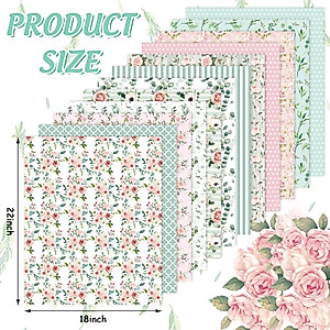 Whaline 12Pcs Spring Cotton Fabric Bundles 18 x 22 Inch Floral Greenery Printed Fat Quarters Pink Green Retro Quilting Patchwork Squares Sewing Fabrics for DIY Handmade Crafting Home Party Decor
