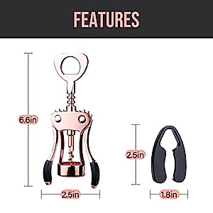 Drincarier Wine Opener, Zinc Alloy Premium Wing Corkscrew Wine Bottle Opener with Multifunctional Bottles Opener, Upgrade (Rose Gold Opener With Foil Cutter)……
