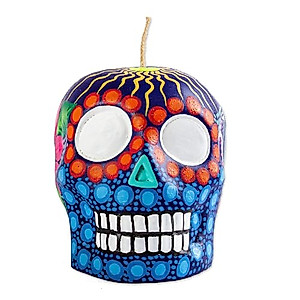 NOVICA Artisan Handmade Candle Painted Mexican Day of The Dead Purple Skull Multicolor Paraffin Mexico Lamps Lighting Candles Folk Art Floral [3.5in H x 3.5in W x 4.3in D] ' Colorful Purple Skull'