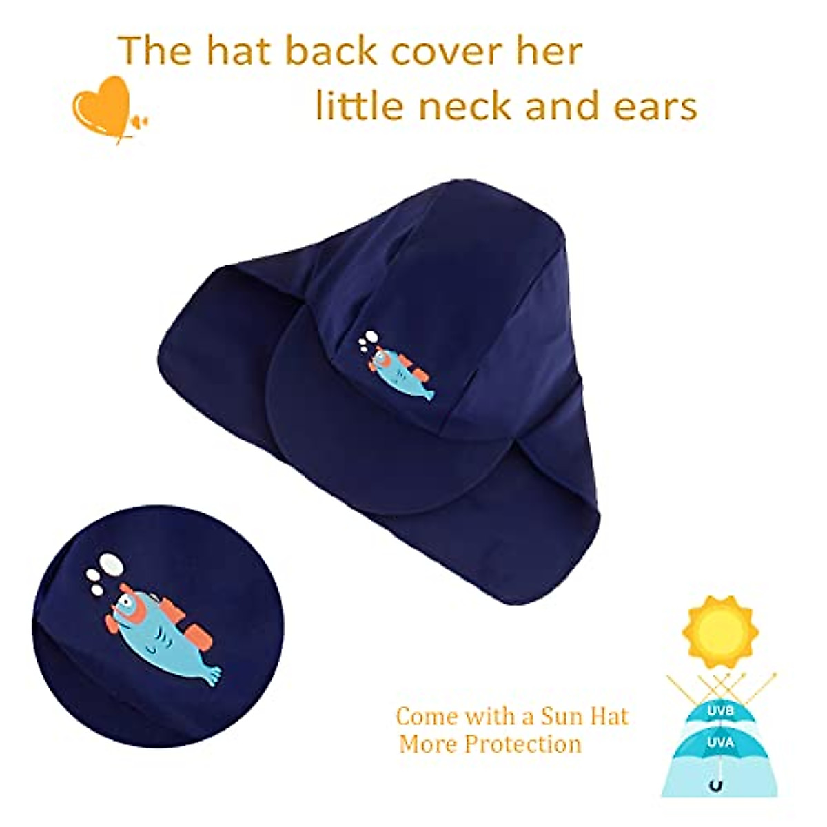 Baby Swimsuit Boy One Piece Rashguard with Hat UPF 50+ Sun Protection ，Blue Stripes,6-9 Months