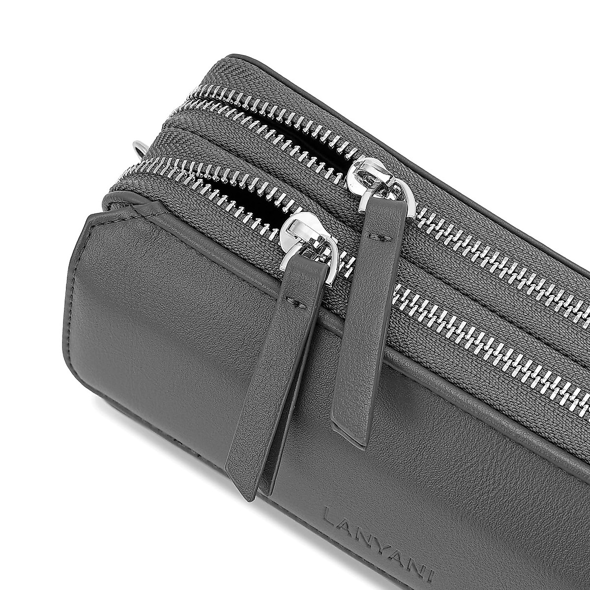 Women Crossbody Wallet Purse, Small Phone Bag With Shoulder Strap, RFID Wristlet Cross Body Mini Handbag Lightweight PU Leather Grey