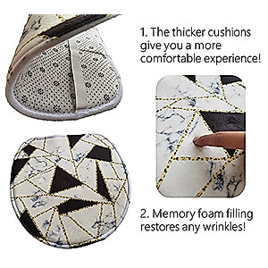 Marble Bathroom Set, Durable Waterproof Black and White and Gold Shower Curtain Set with Non-Slip Rugs and Toilet Lid Cover, 1 Shower Curtain (12 Hooks), 3 Toilet Mat & Lid Cover