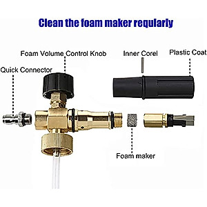 Tool Daily Short Pressure Washer Gun with Foam Cannon, 1/4 Inch Quick Connector, with 5 Pressure Washer Nozzle Tips, 1 Liter