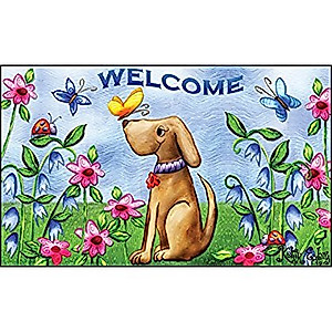 Toland Home Garden 800202 Welcome Dog Spring Door Mat 18x30 Inch Summer Outdoor Doormat for Entryway Indoor Entrance