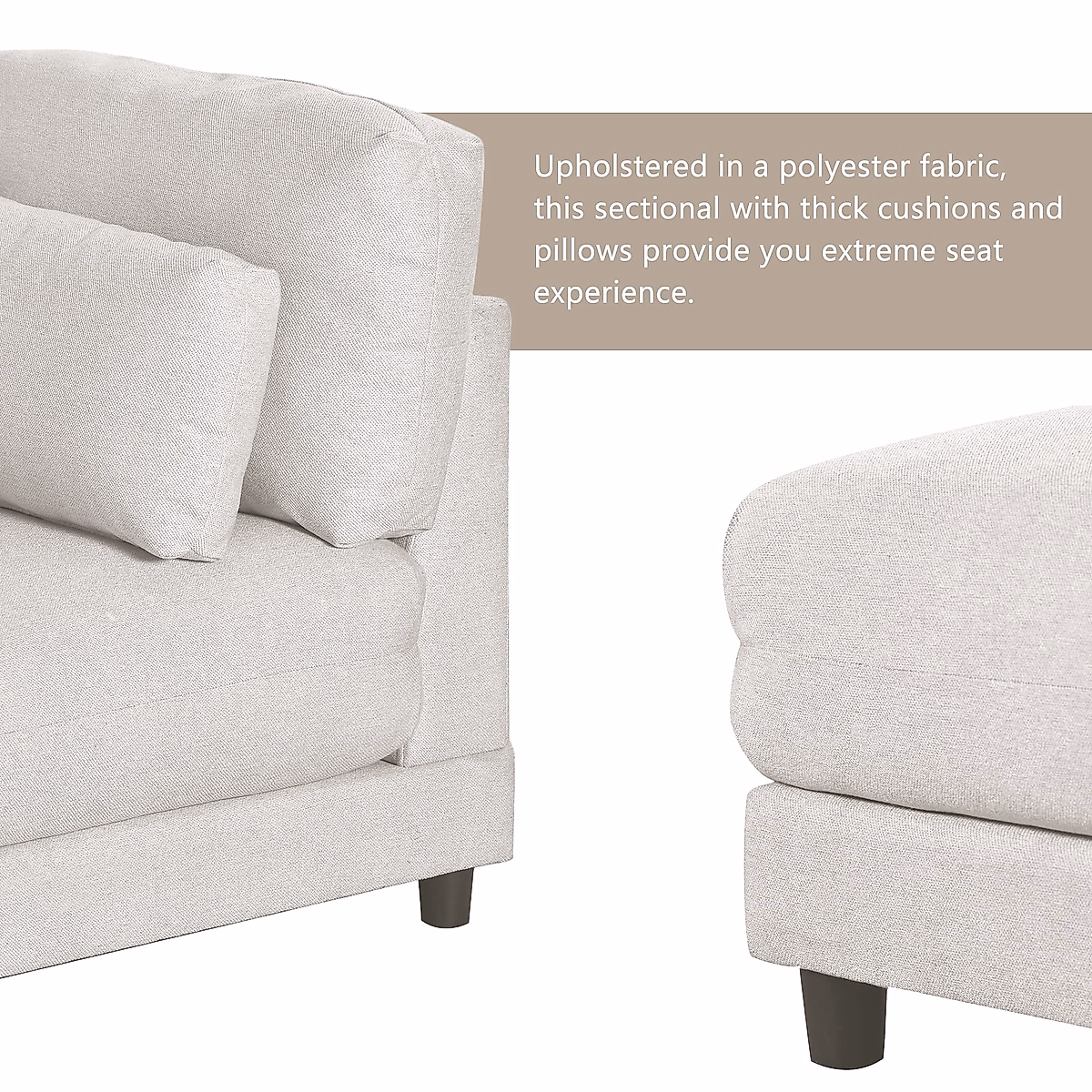 Tdewlye Modern 2 Pieces L Shaped Sectional Sofa,Chaise Longue Couch with Removable Ottomans and Comfortable Waist Pillows,for Apartment Living Room (Beige@Pillows)