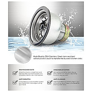 Highcraft 9753 Kitchen Sink (3-1/2 Inch) Stainless Steel Drain Assembly with Strainer Basket and Rubber Stopper Long Extended Shank (3-3/4 Inch)