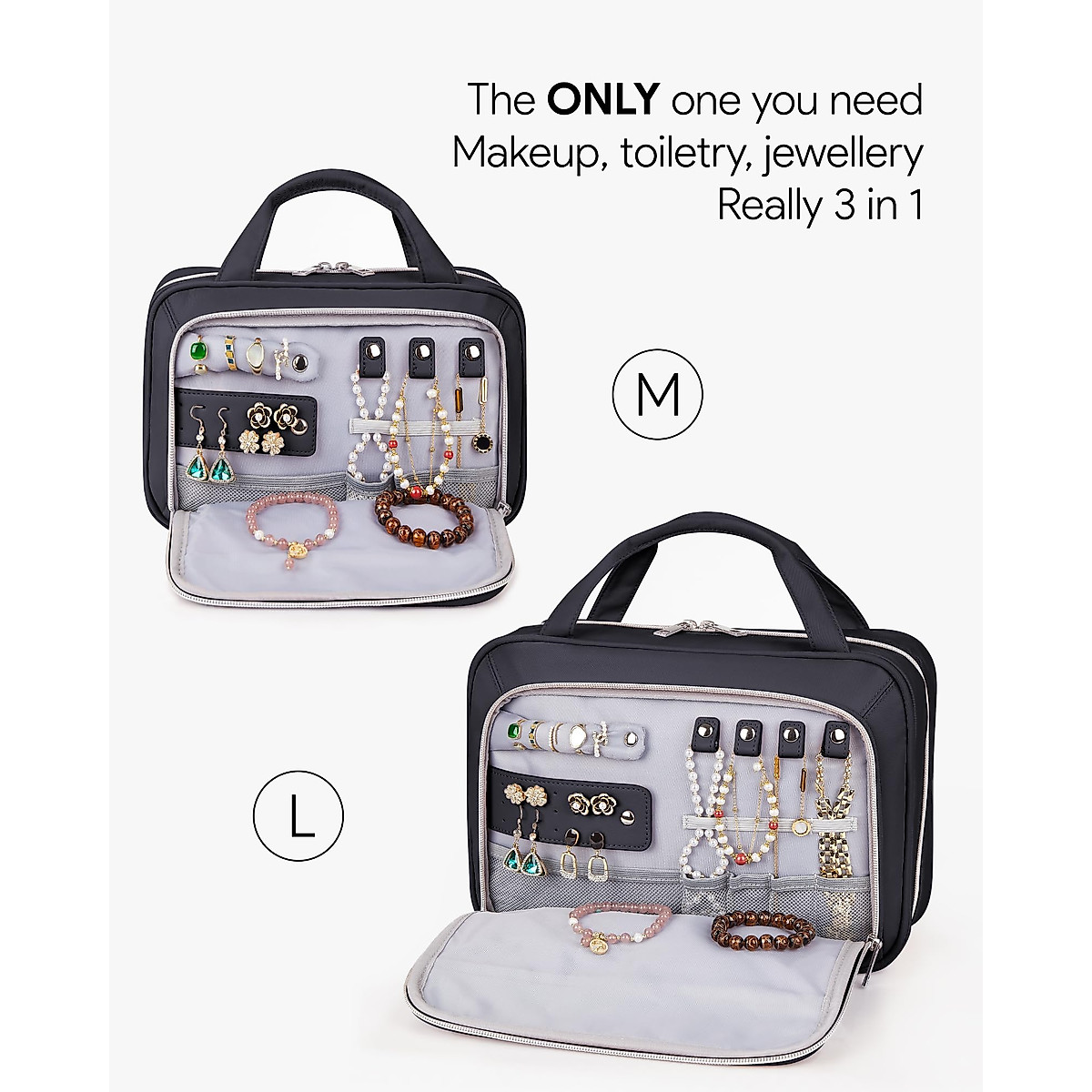 OlarHike Travel Toiletry Hanging Bag Waterproof Bags, Makeup, Toiletries, Jewelry, Travel Essentials 3 in 1 Packing Organizers, Travel-Sized Container, Large Capacity for Men Women (Black)