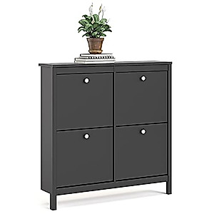 Pemberly Row 4 Drawer Shoe Cabinet, 16-Pair Shoe Rack Storage Organizer in Black Matte