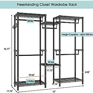 Fancihabor Clothes Rack, Heavy Duty Clothing Racks for Hanging Clothes, Freestanding & L-shaped Closet Free Switching (Diameter 1.0 inch, Black)
