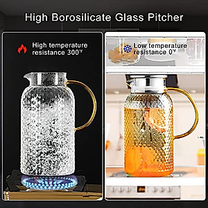 PARACITY Glass Pitcher Squama Designed 64 oz, High Borosilicate Water Pitcher, Iced Tea Pitcher with Lid and Spout, Large Bore Design for Easy Cleaning, for Cold/Hot Drinks, Iced Tea, Juice, Milk