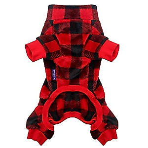 cyeollo Dog Pajamas Red Buffalo Flannel Thermal Christmas Dog Pjs Onesie Dog Clothes Doggie Small Dog Pajamas Outfits Winter Warm Cold Weather Apparel