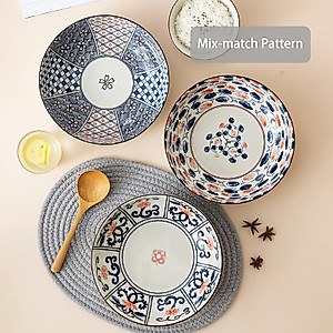 Ceramic Pasta Bowls，9.25 inch Large Salad Bowls,deep 2.76inch,72oz,Set of 3,Microwave and Oven Safe,Dishwarebowls for Serving Dinner, Salad, Soup, Oatmeal, Mix-Match Pattern, Gift