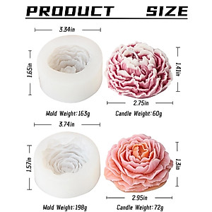 2pcs Different Sizes of Peony Flower Silicone Soap Molds 3D Large Peony Silicone Candle Mold DIY Handmade Creative Flower Aromatherapy Plaster Resin Soap Making Supplies Kit Home Decoration Handmade