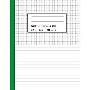 Dual Notebook Graph & Line 8.5x11 inch 100 pages: Book Half Lined and Half Graph 5x5 on Same page, Coordinate, grid, squared, math paper, Diary Journal Organizer to get creative