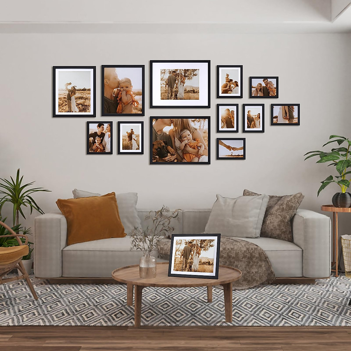 EYMPEU 8x10 Picture Frames with Mat Black Wood Set of 15, Display 8 by 10 Photos with Mat or 9x11 Photos without Mat, Multi Matted Frames Bulk for Wall, Table Top