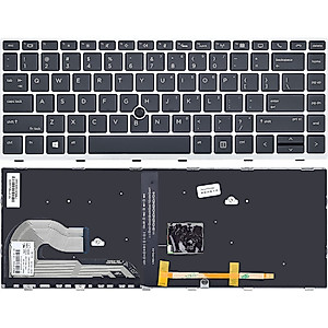 Replacement Backlight Keyboard for HP EliteBook 840 G5 840 G6 & EliteBook 745 G5 745 G6, EliteBook 840 G5 Keyboard with Pointer Silver Frame US Layout L11307-001 L14378-001