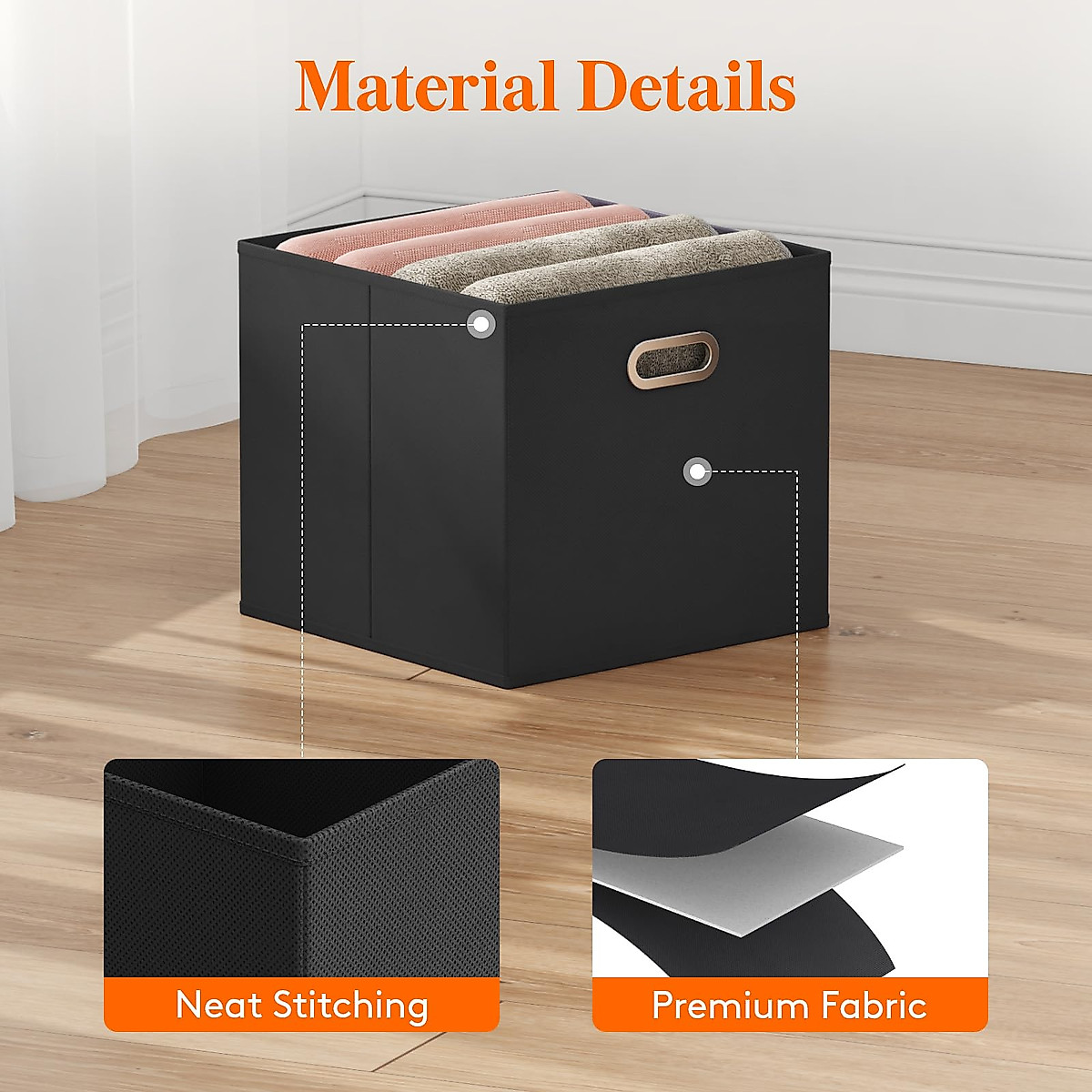 Lifewit 13 Inch Cube Storage Bins, 6 Packs Cube Storage Organizer, Foldable Decorative Fabric Storage Baskets for Organizing Home Organizers with Metal Handles for Shelves, Closet, Black