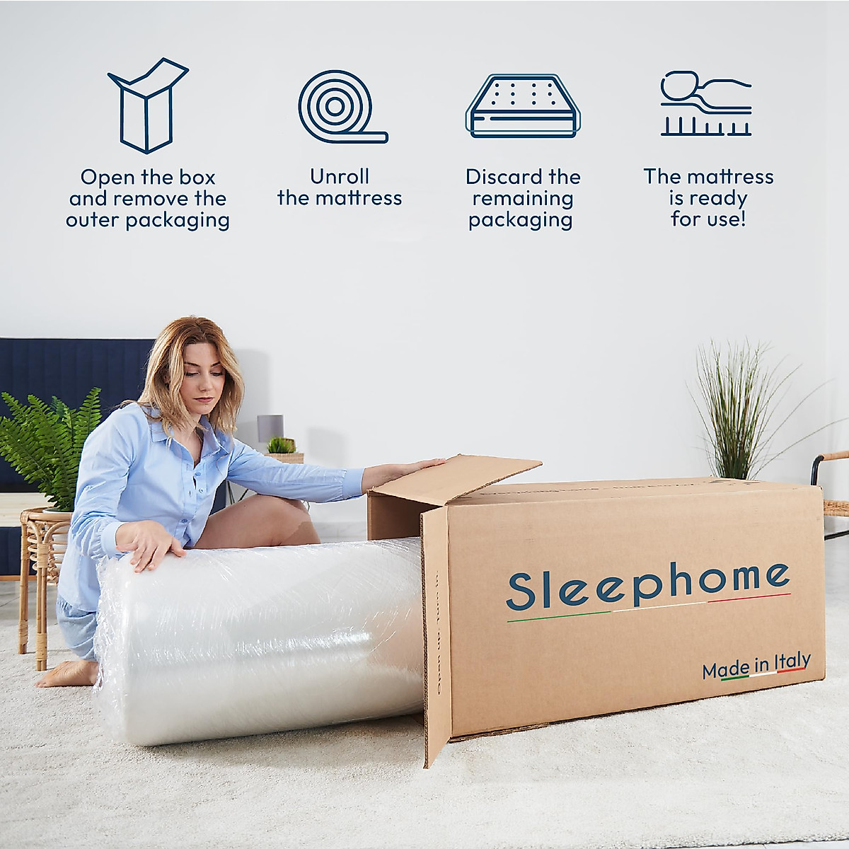 Sleephome Queen Mattress: 12 inch Hybrid Pocket Spring & Comfort Foam Mattress, Medium, Pressure Relieving, Breathable, Fiberglass Free, CertiPUR Certified, Bed in a Box Queen Size 80” * 60” * 12”