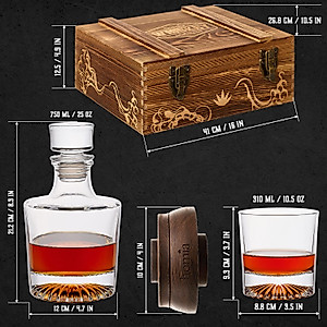 Whiskey Gift Set, 14 pcs - Whiskey Decanter + Wooden Smoker + Old Fashioned Glasses - 2 pcs, in Wooden Box with Wood Chips, Whiskey Stones 6 pcs Included - Gift for Men (Torch Not Included)