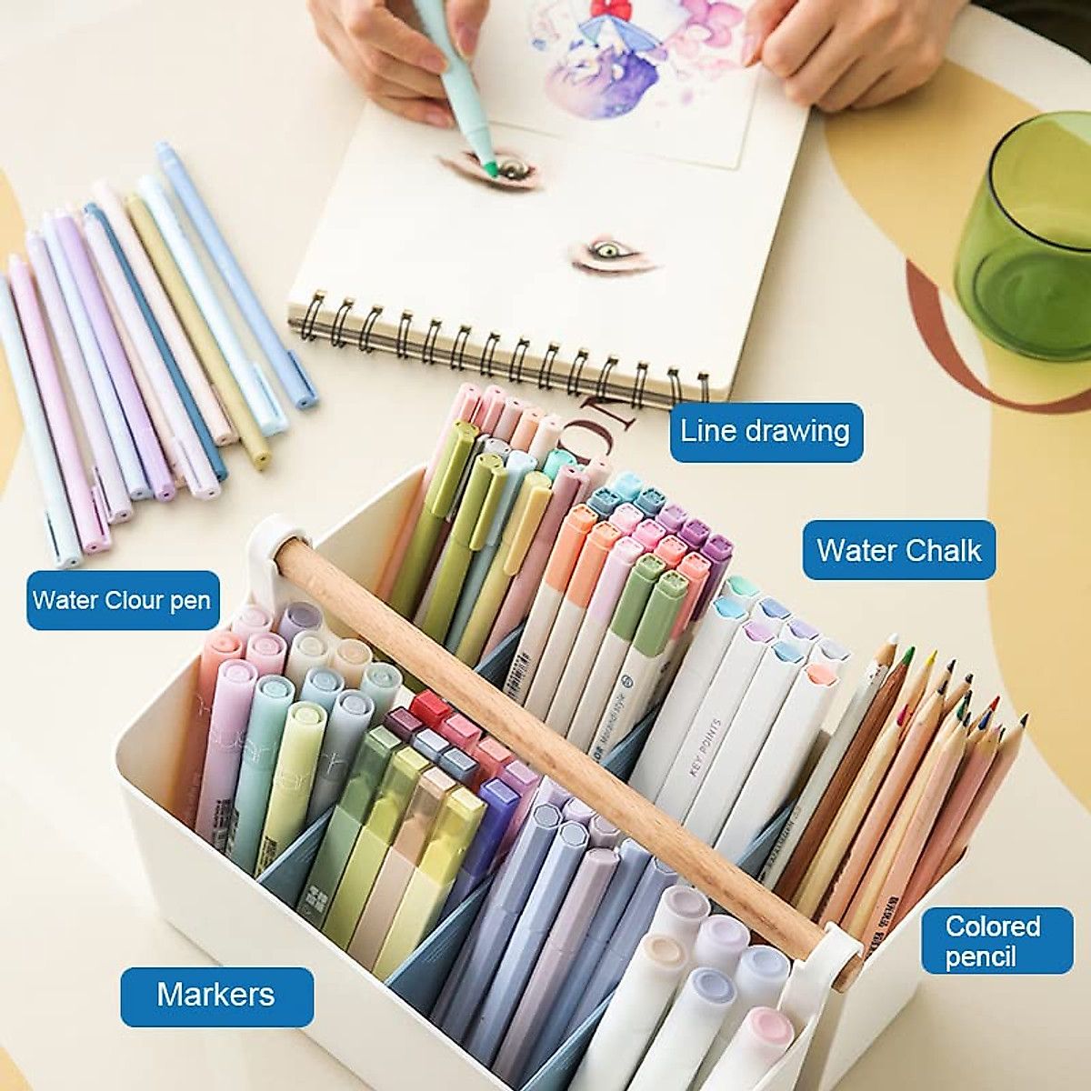 Vidifor 2 pcs Large Portable Caddy Tote with Handle, DIY Divided Basket, Desk and Dorm Caddy for Art Supplies, Makeup, Office Storage Supplies (Pink/Blue Dividers)